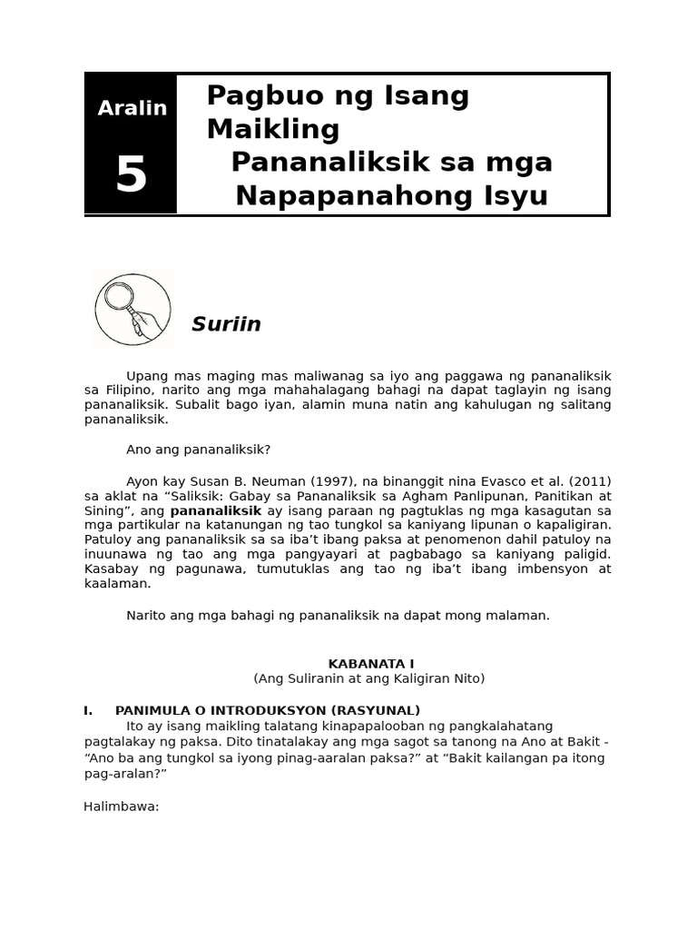 PPIITTP q4 Mod5 Pagbuongisangmaiklingpananaliksiksamganapapanahongisyu - v2 | PDF