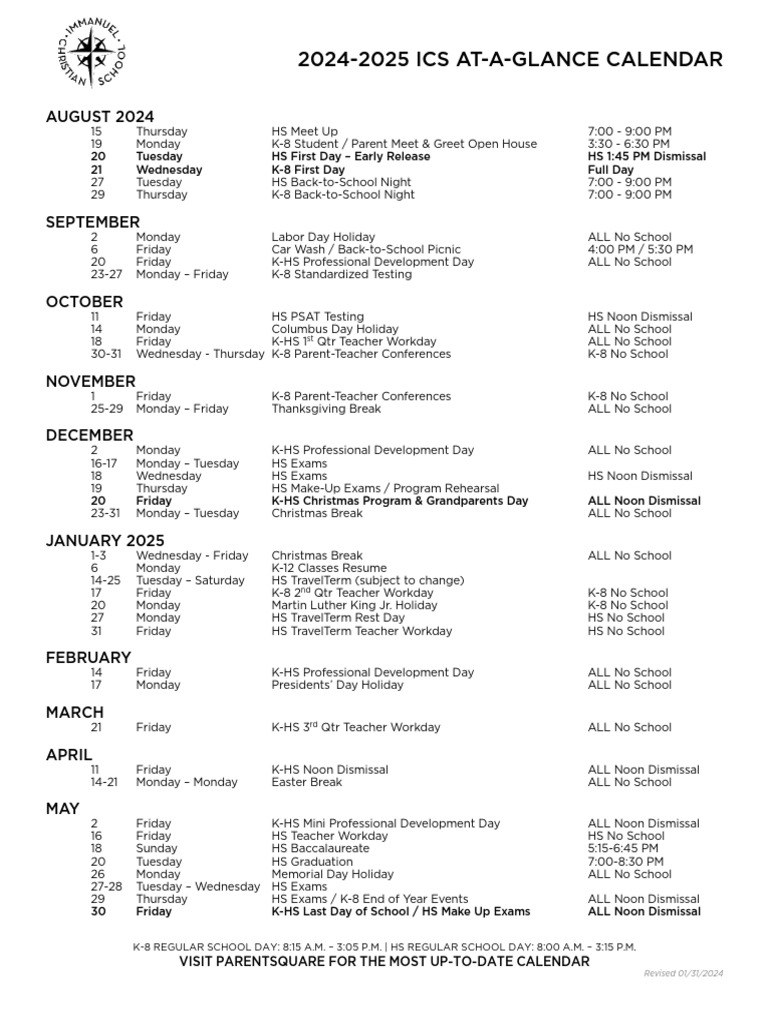 ICS 2024-2025 School Calendar | PDF | Observances | Holidays