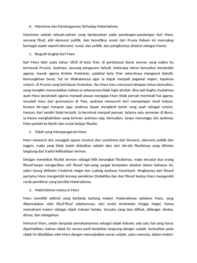 Marxisme Dan Pandangannya Terhadap Materialisme | PDF