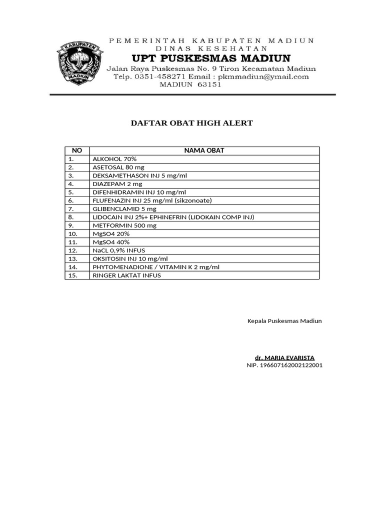 Daftar Obat High Alert | PDF