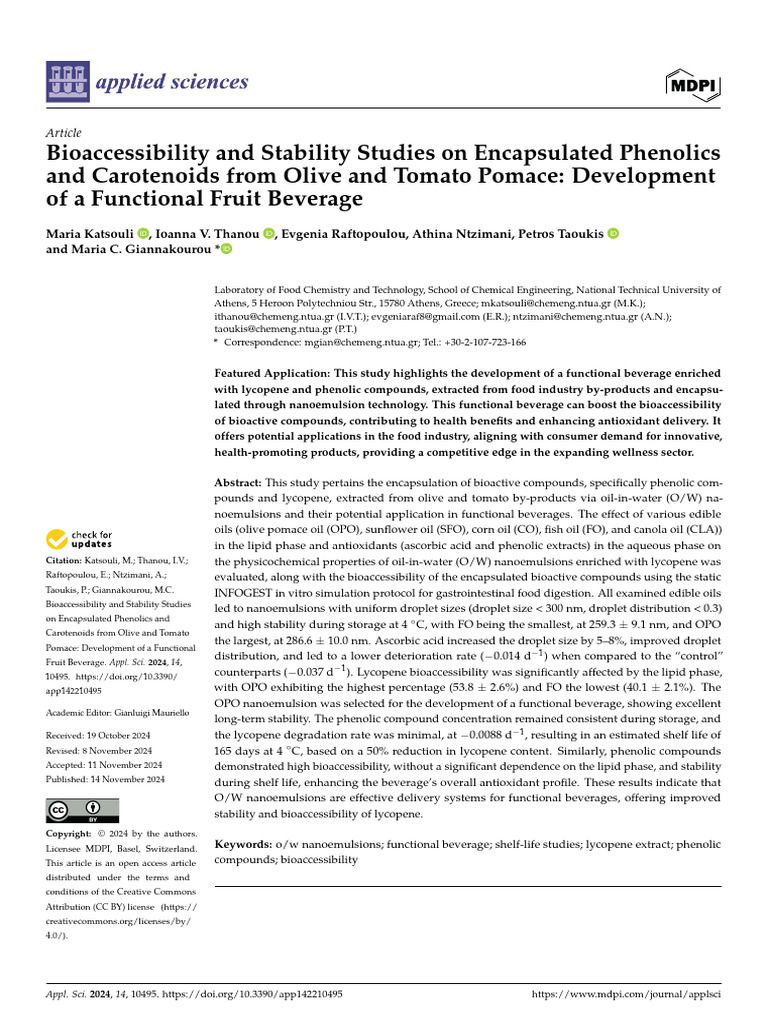 Bioaccessibility and Stability Studies On Encapsulated Phenolics and Carotenoids From Olive and ...
