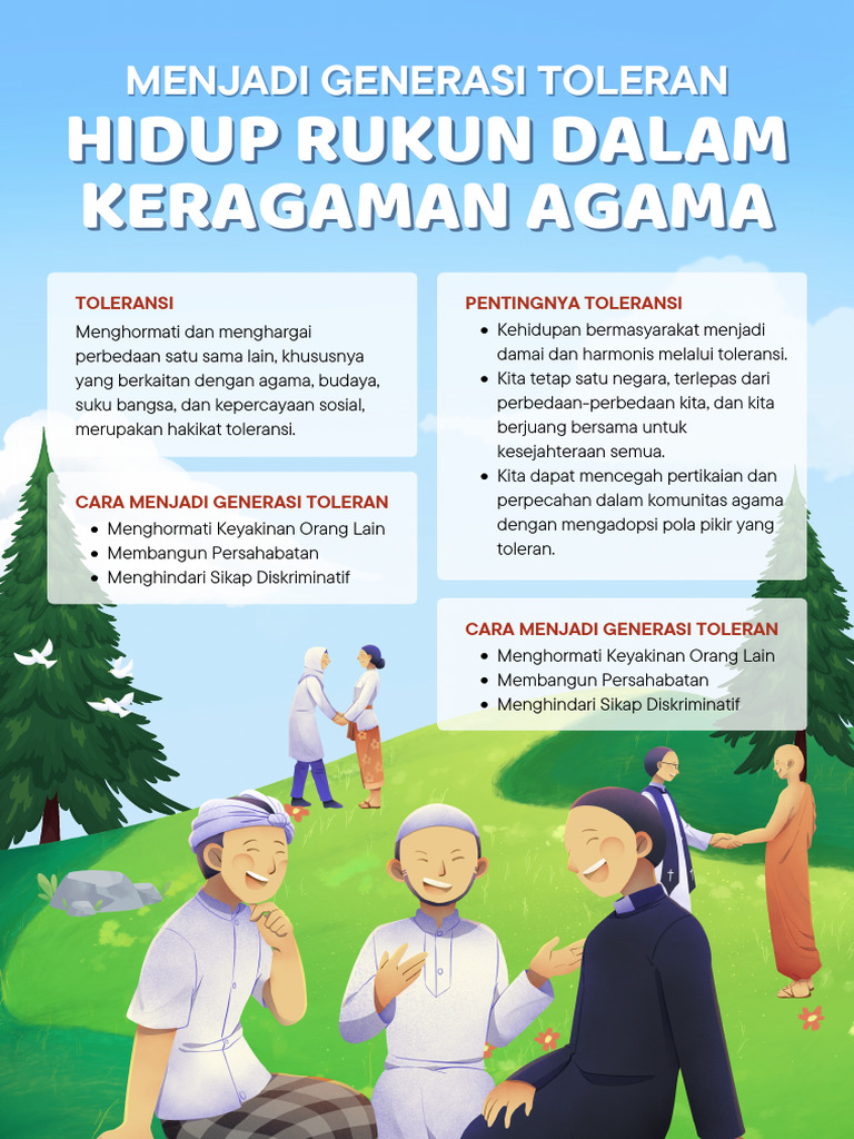 Hidup Rukun Dalam Keragaman Agama Poster Pendidikan Biru Hijau ...