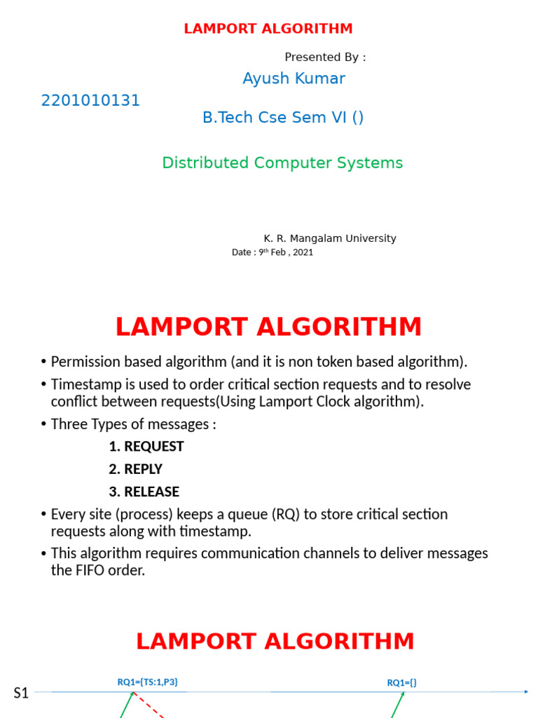 Overview of Lamport Algorithm in Distributed Systems | PDF | Computer ...