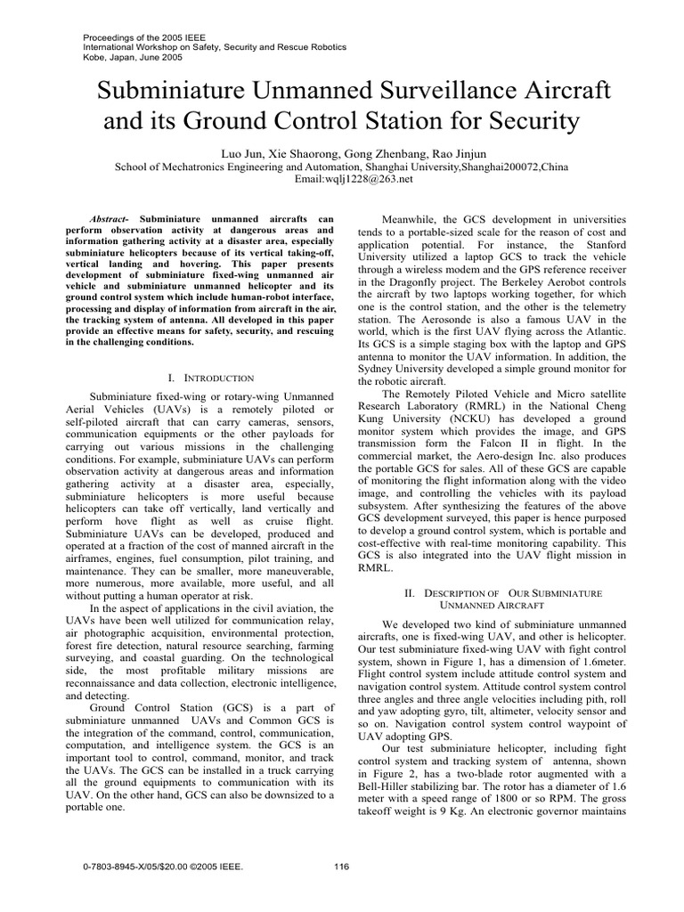 Subminiature Unmanned Surveillance Aircraft and Its Ground Control ...