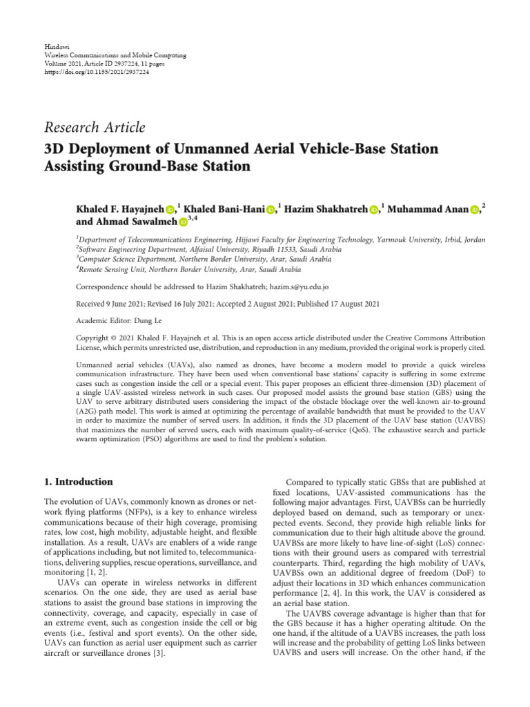 3D Deployment of Unmanned Aerial Vehicle-Base Stat | PDF | Unmanned ...