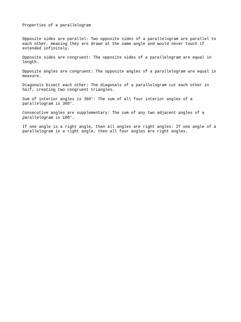 Properties of A Parallelogram | PDF