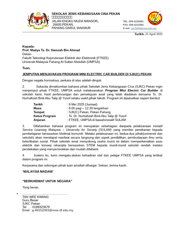 Surat Jemputan-SJKC PEKAN | PDF