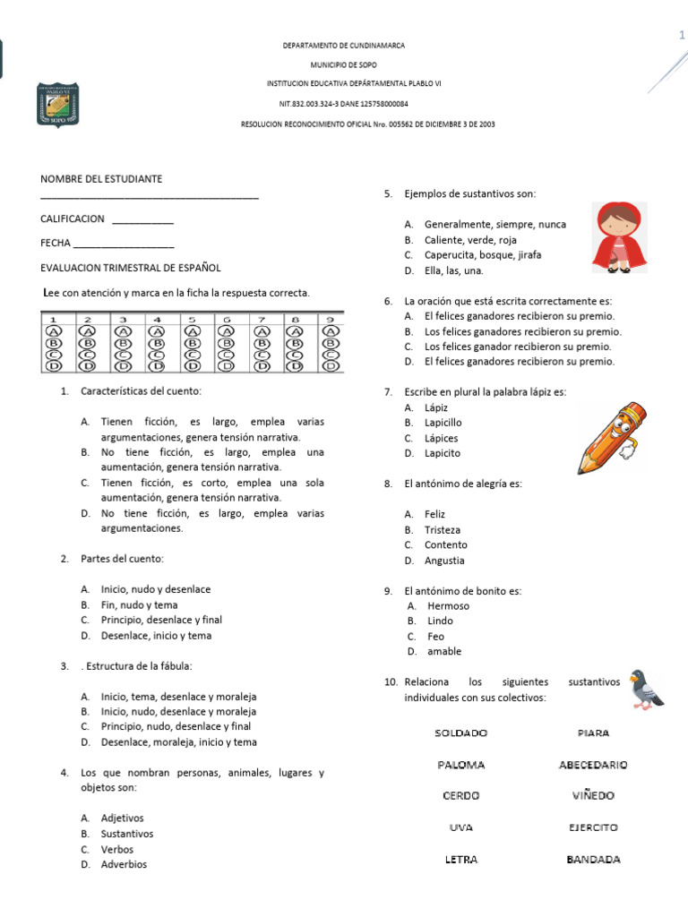 Evaluacion Primer Trimestre Español Pdf