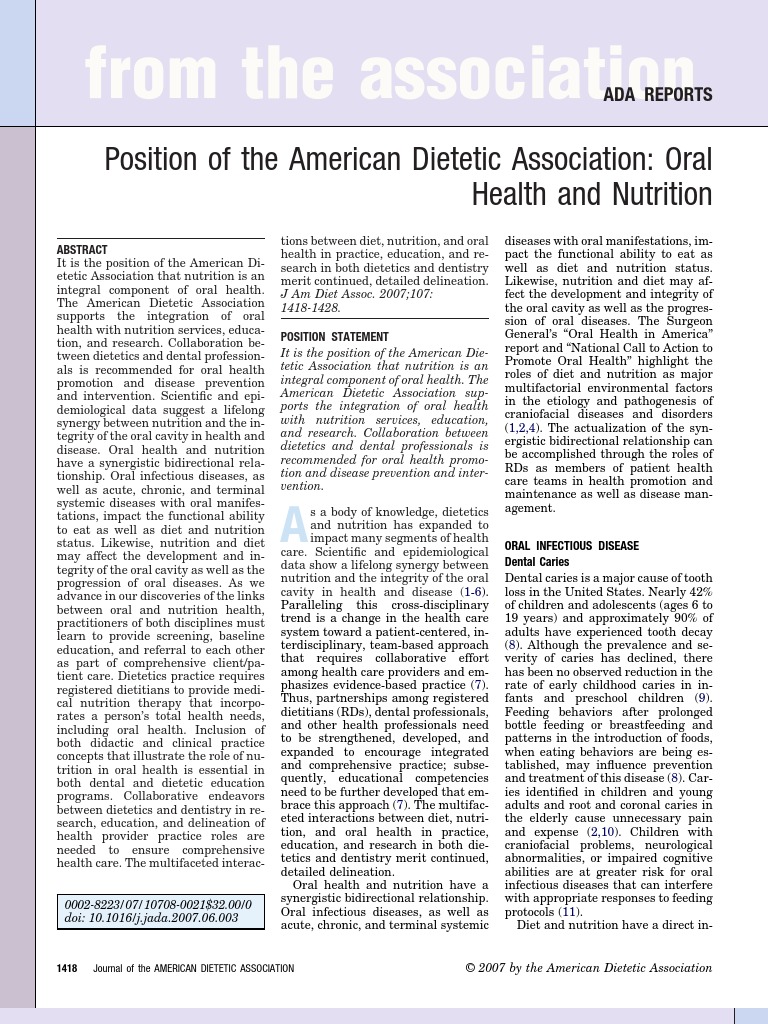 Position of ADA | PDF | Dietitian | Dentistry