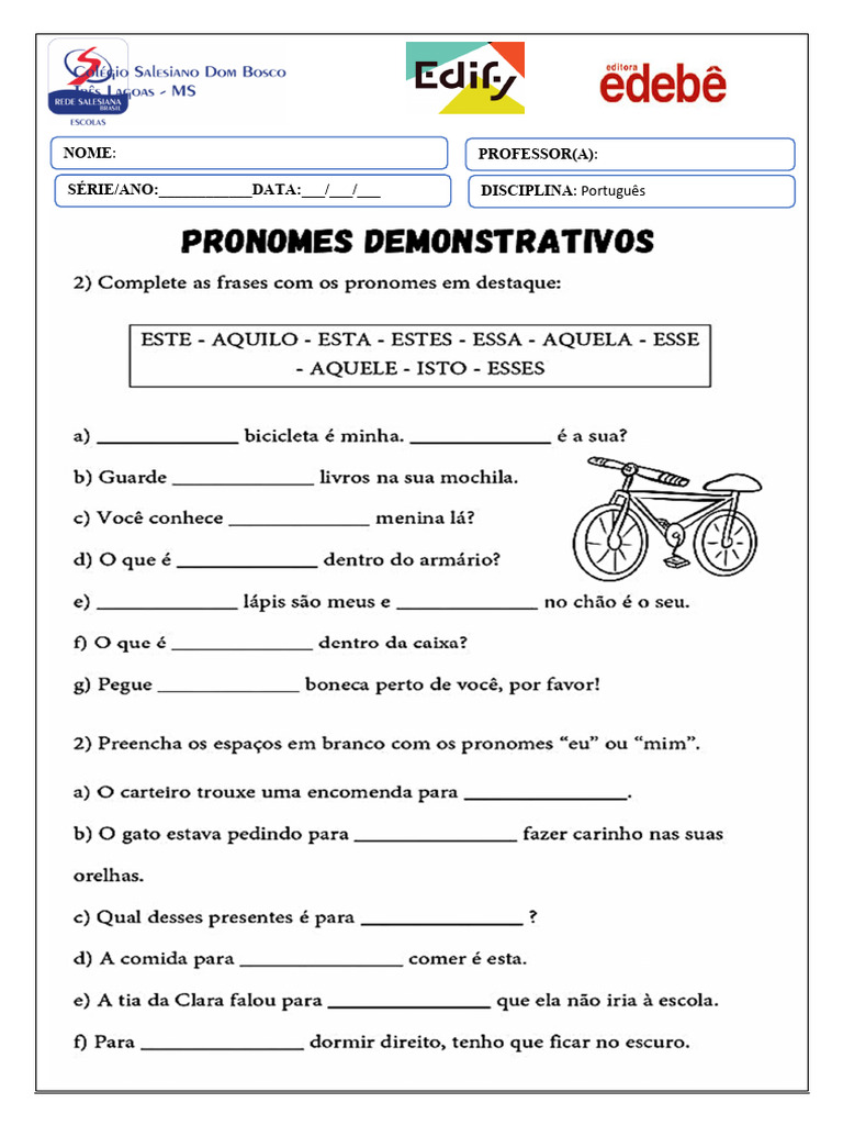 Atividade de Pronome Demonstrativo | PDF