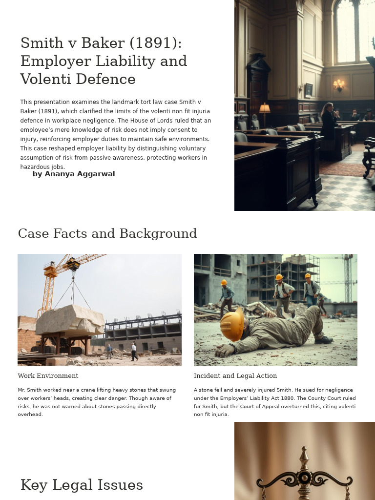 Smith V Baker 1891 Employer Liability and Volenti Defence | PDF ...