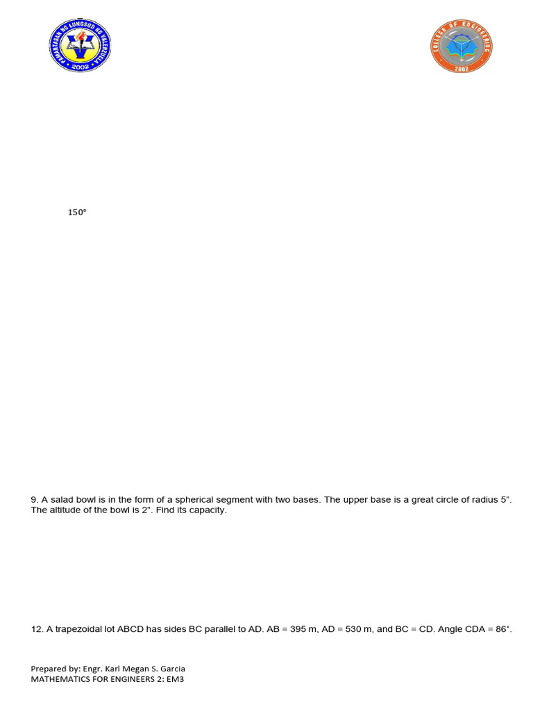 Solid Mensuration Plate No.7 | PDF | Sphere | Triangle