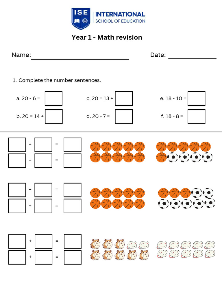 Year 1 - Math Revision: Date: Name | PDF
