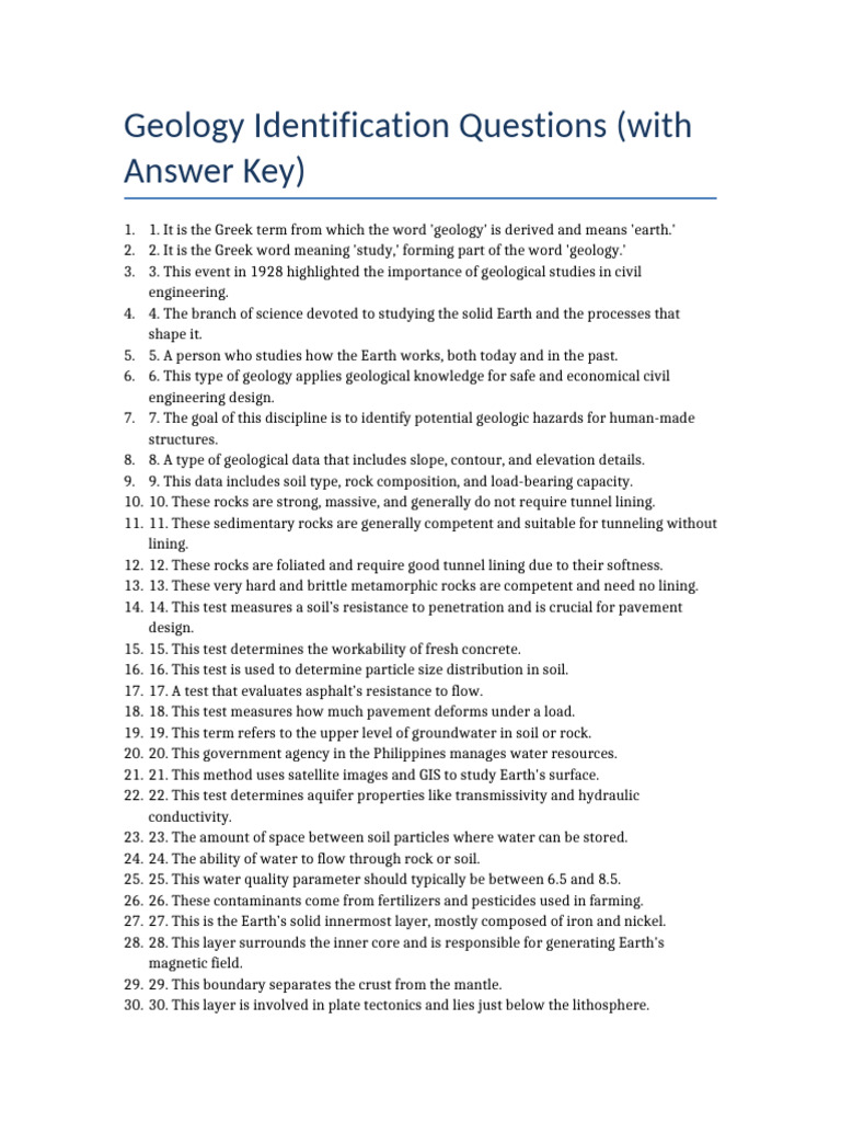 Geology Identification Questions With Answers | PDF | Plate Tectonics ...