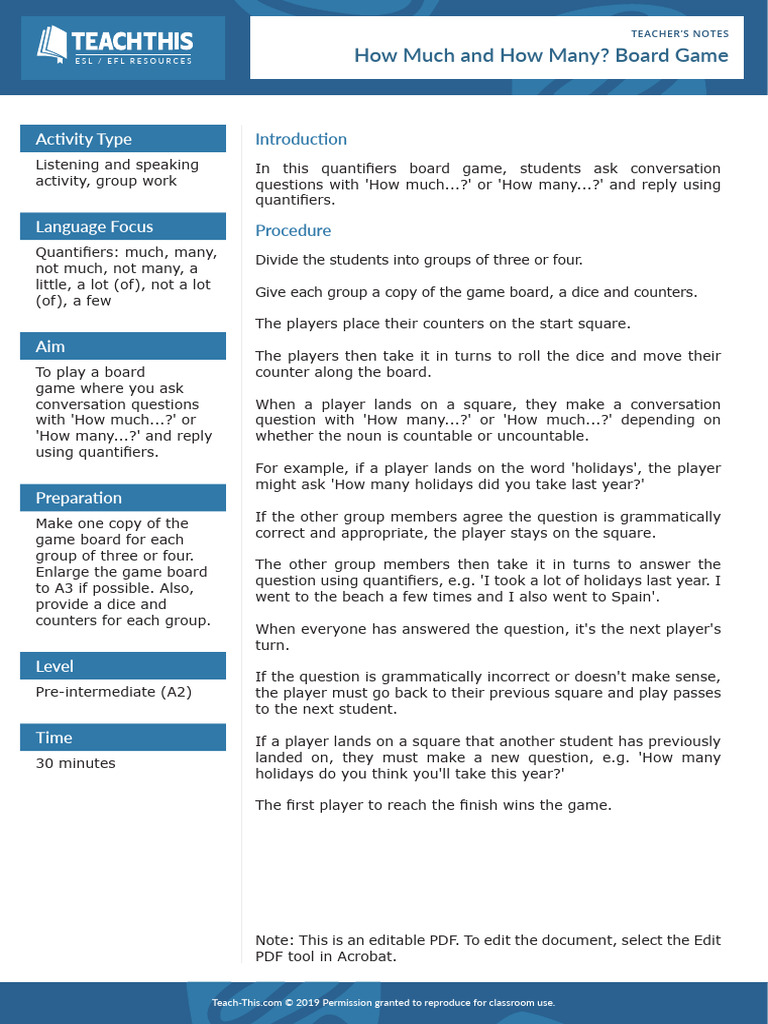How Much and How Many Board Game | PDF | Linguistic Typology | Human ...