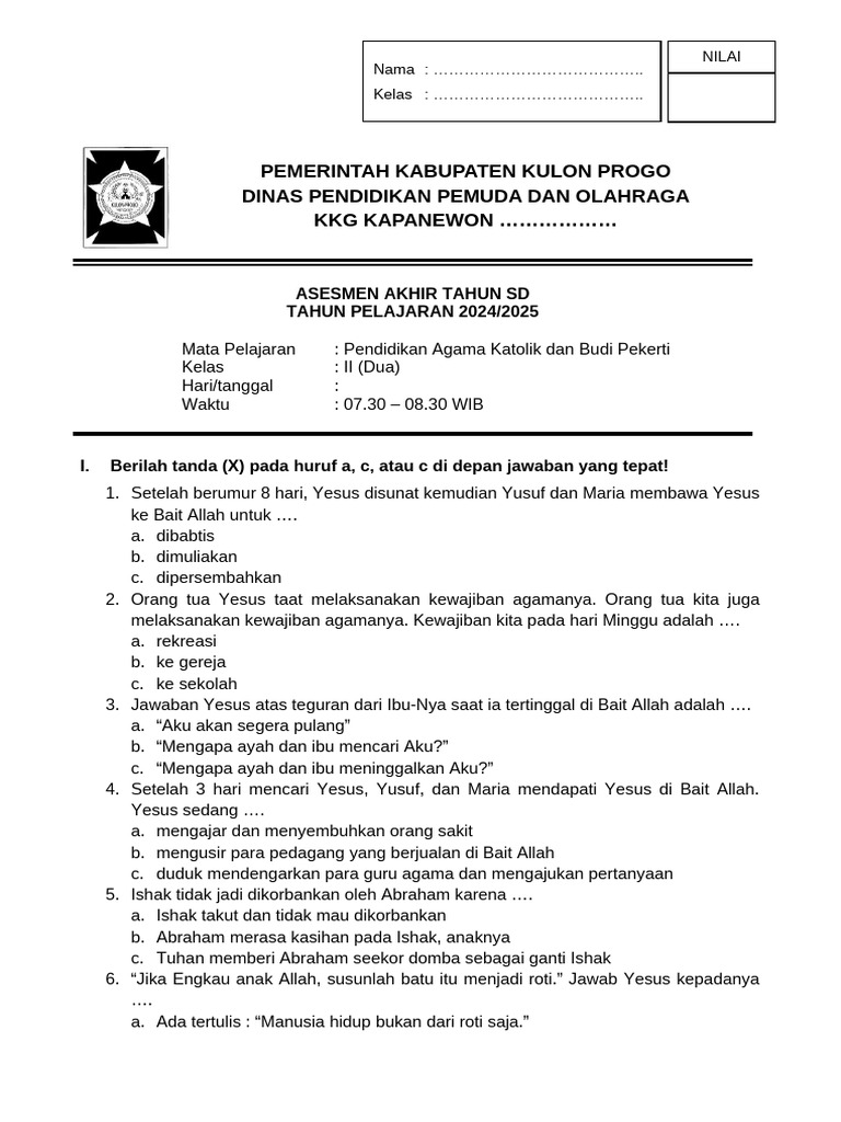 Soal Asat Kelas 2 2024-2025 | PDF