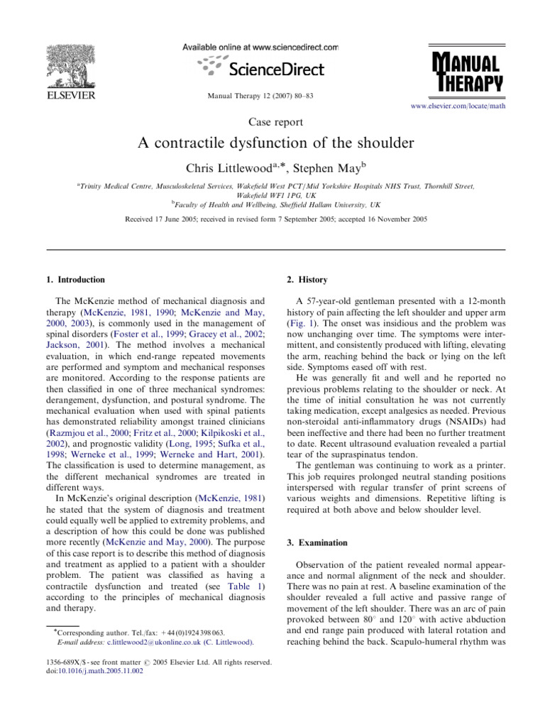 2007 A Contractile Dysfunction of The Shoulder | PDF | Physical Therapy ...