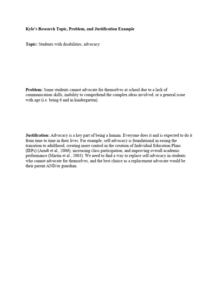 Kyle Research Topic, Problem and Justification Exemplar | PDF