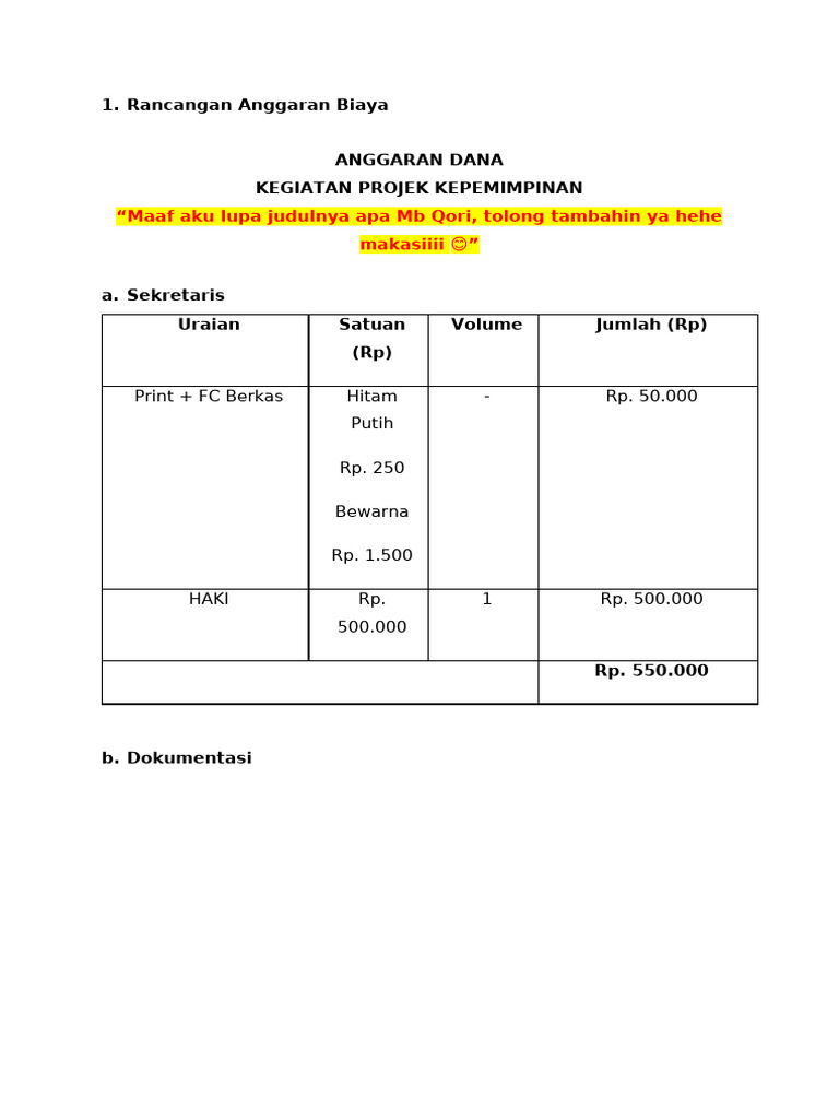 Revisi Anggaran Biaya PK | PDF