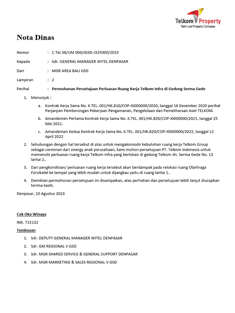 ND Permohonan Persetujuan SIMLOK Telkom Infra Denpasar | PDF