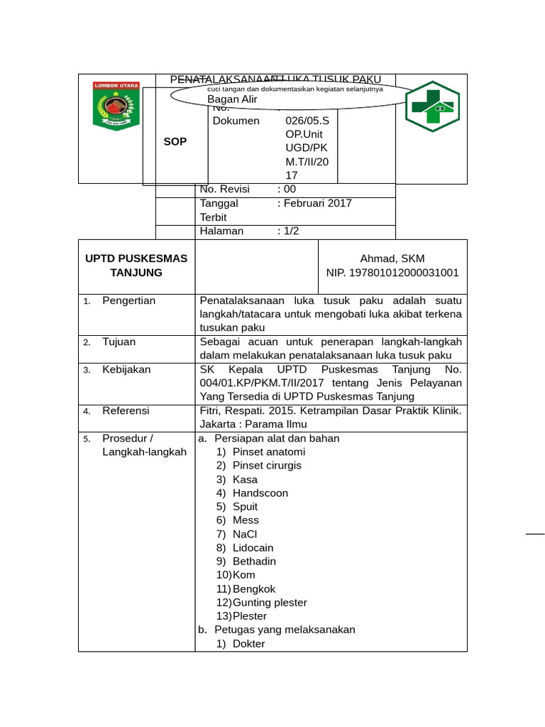 Prosedur Penatalaksanaan Luka Tusuk Paku | PDF