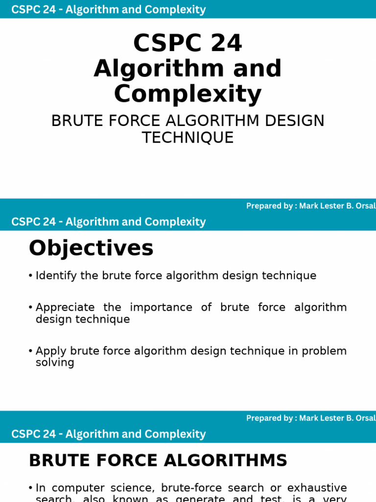 CSPC24 Chapter 4 - BRUTE FORCE ALGORITHM DESIGN TECHNIQUE | PDF | Theoretical Computer Science ...