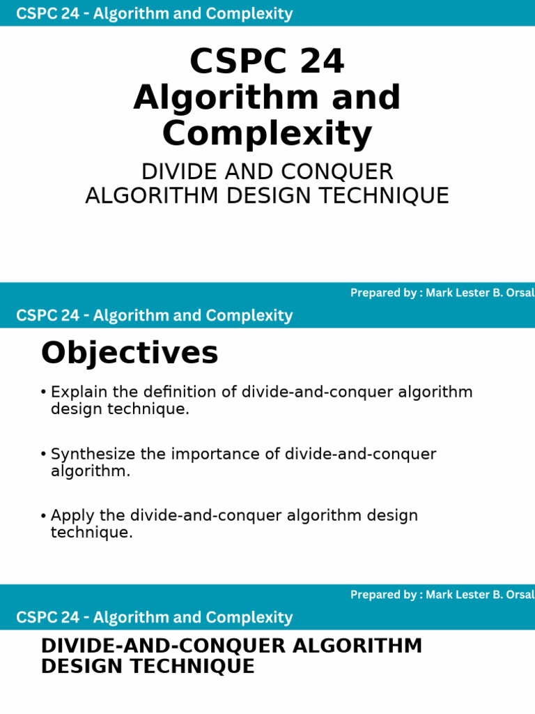 CSPC24 Chapter 5 - Divide and Conquer Algorithm Design Technique | PDF | Mathematical Logic ...