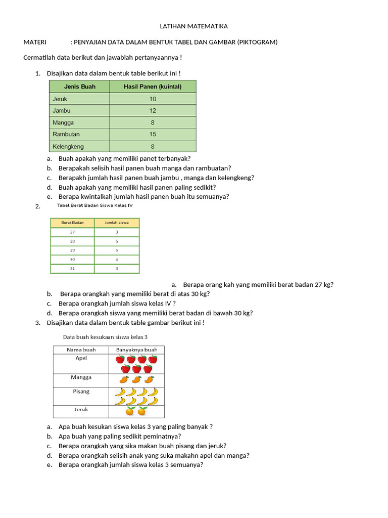 Latihan Matematika Pengumpulan Data Pdf