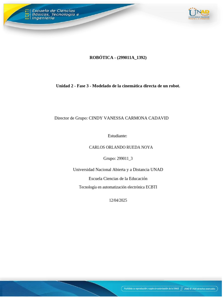 Fase 3 - Modelado de La Cinemática Directa de Un Robot | PDF | Mecánica ...