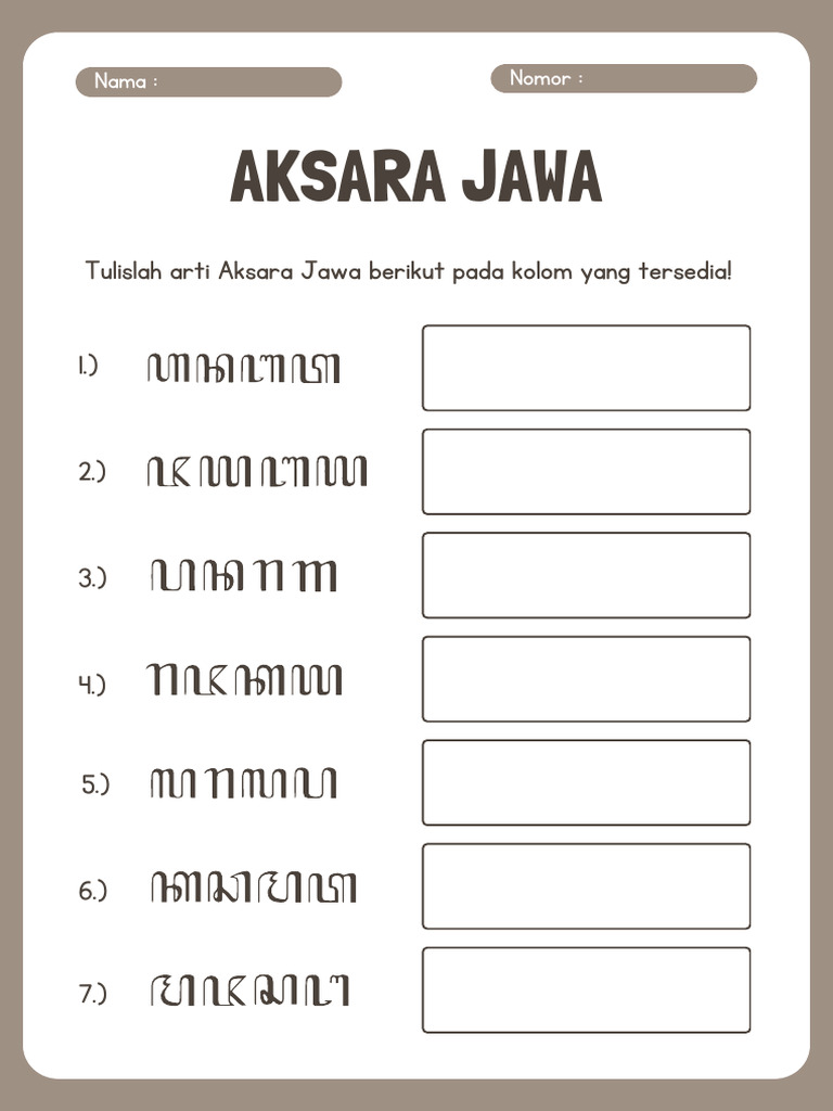 Lembar Kerja Aksara Jawa Cokelat Putih Ilustratif | PDF
