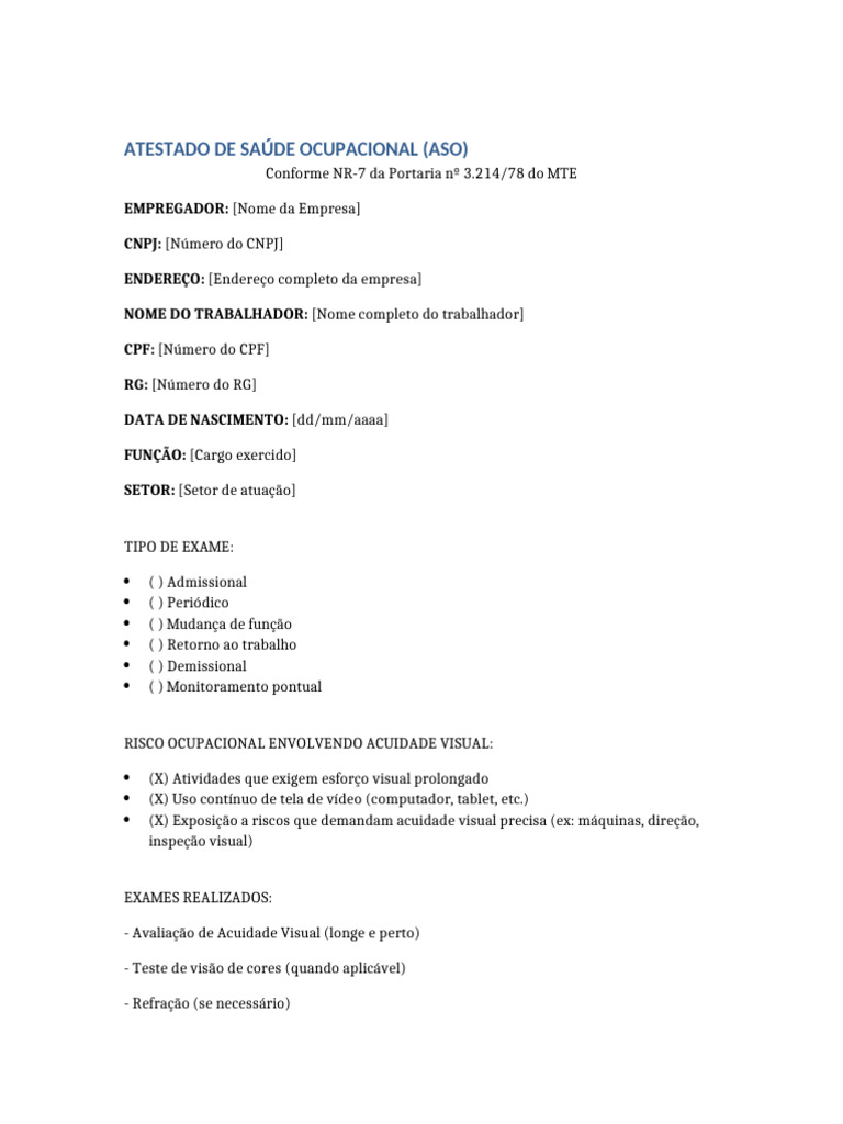 Modelo ASO Acuidade Visual | PDF