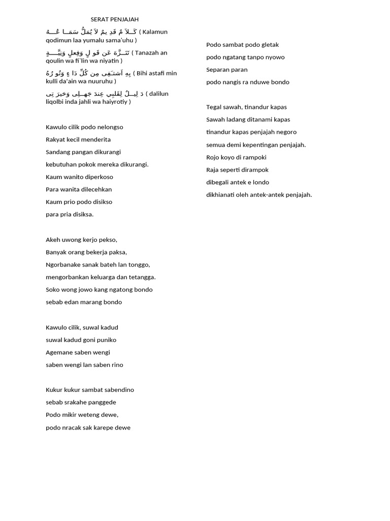 Lirik SERAT PENJAJAH | PDF