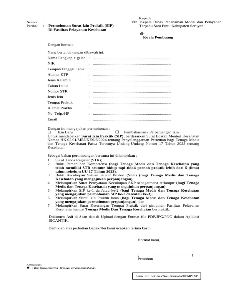 Form Izin Praktik Terbaru 2024 | PDF