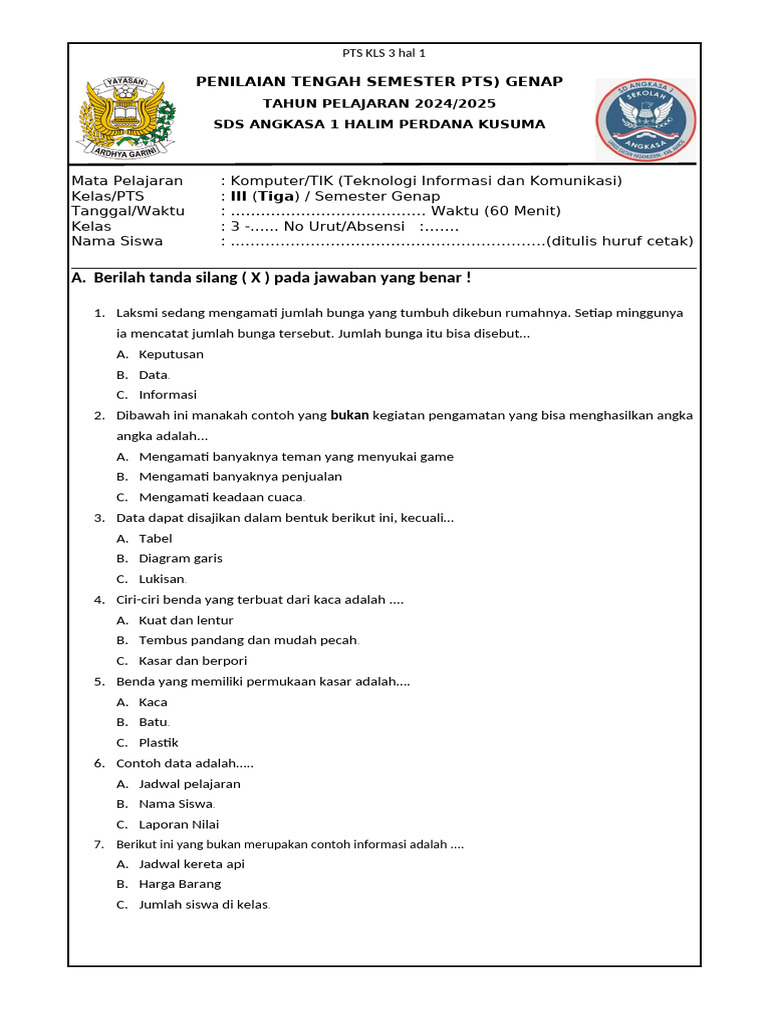 Pts Genap Tik Kls3 2024-2025 | PDF