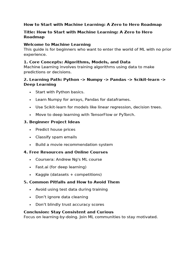 How to Start with Machine Learning A Zero to Hero Roadmap | PDF