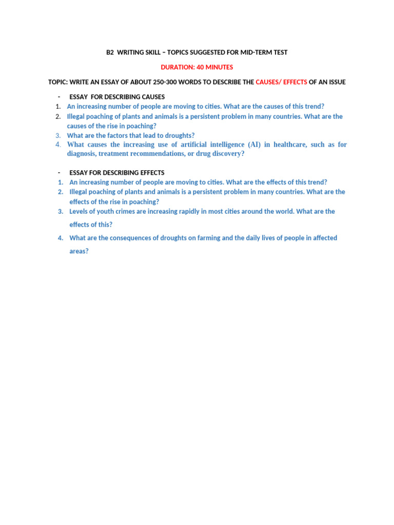 b2 Writing Skill Mid-Term Topic Suggestion | PDF