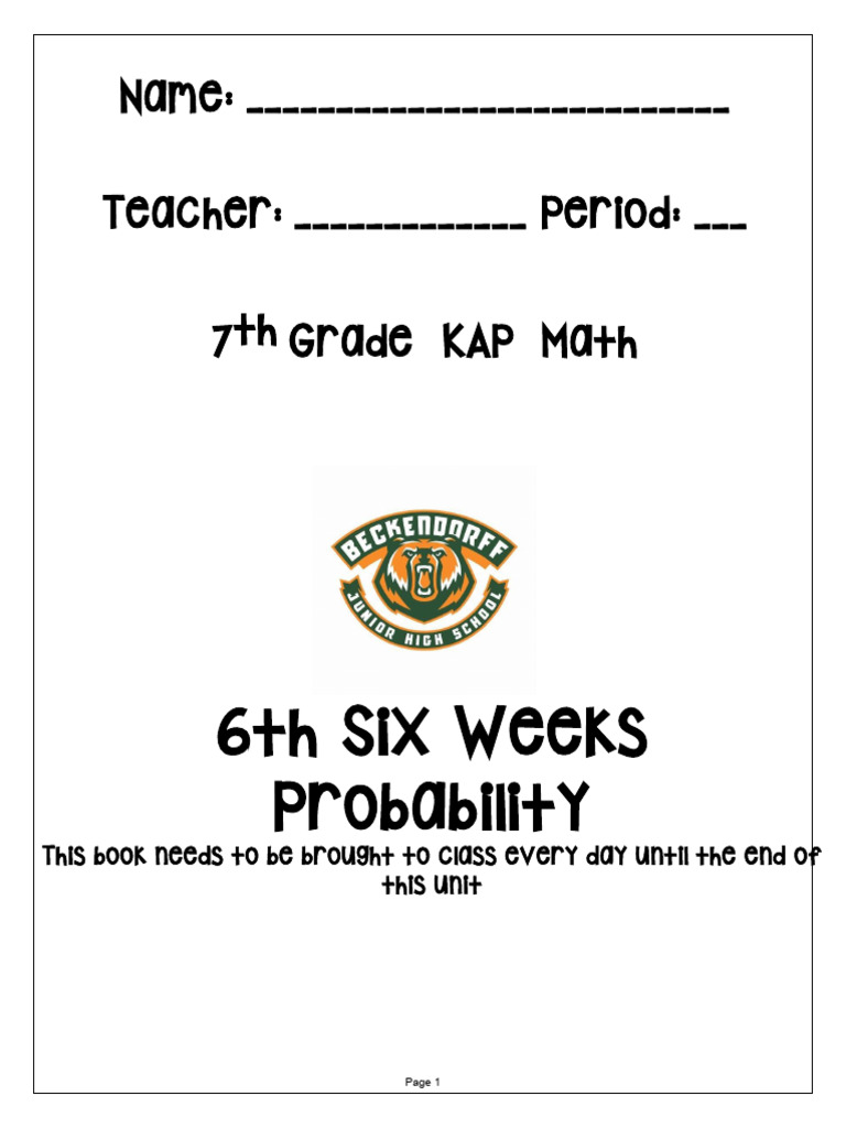 6th Six Weeks Booklet - Probability | PDF | Probability