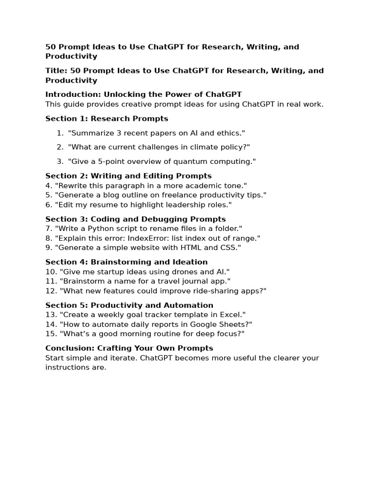 50 ChatGPT Prompts for Research Writing | PDF