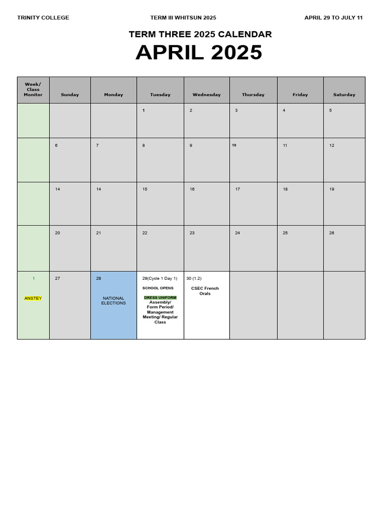 Whitsun Term Dates 2025 at Trinity College | PDF | Pentecost ...