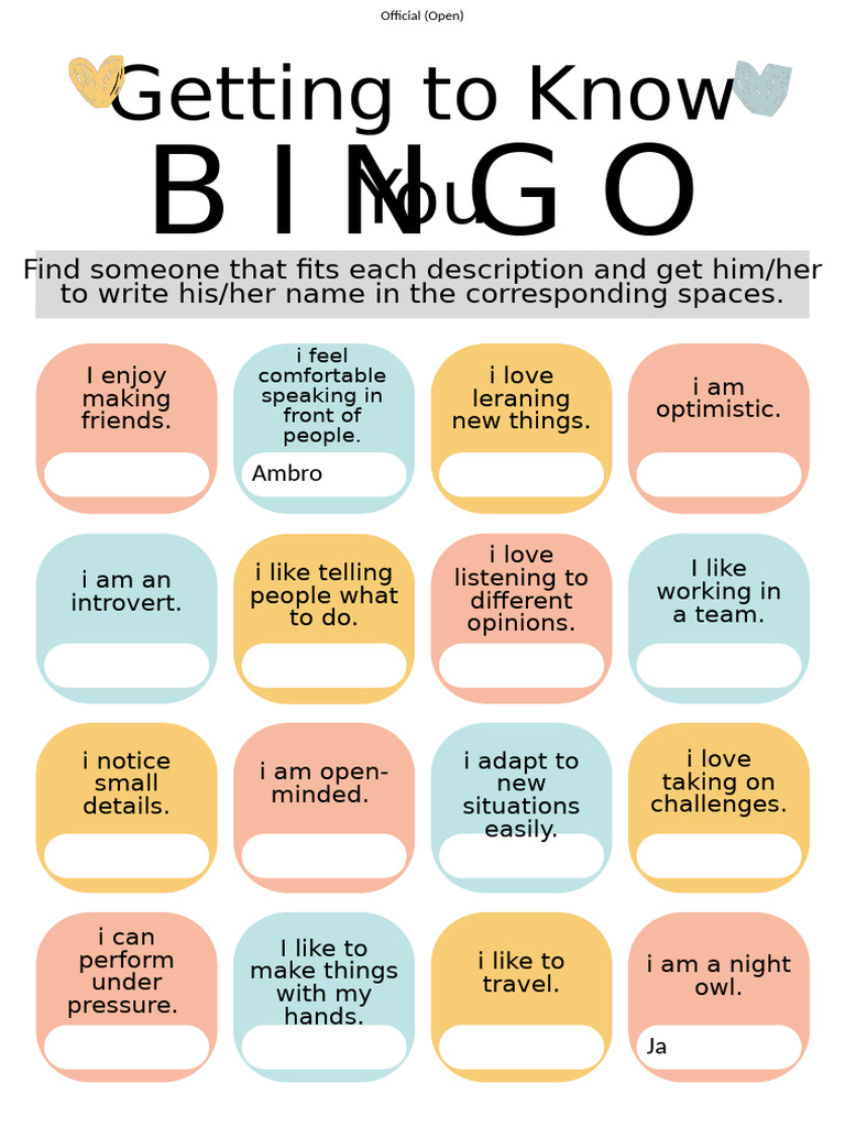 Lesson 2 - Personality Bingo | PDF