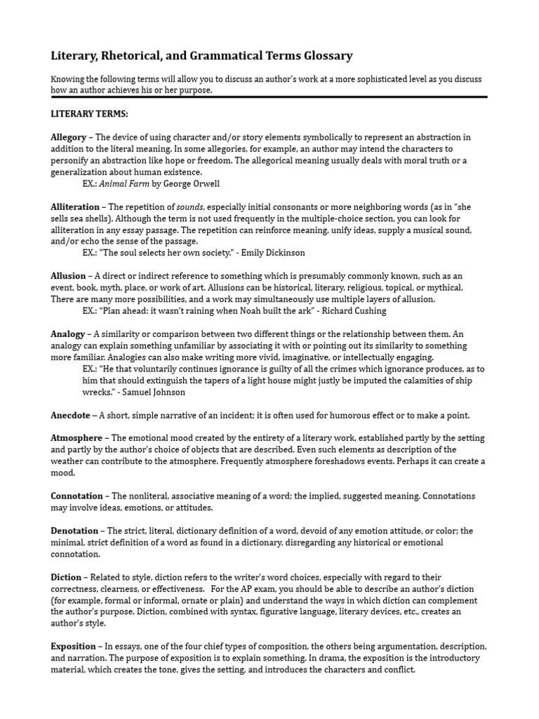 Literary and Rhetorical Terms Guide | PDF | Narration | Clause