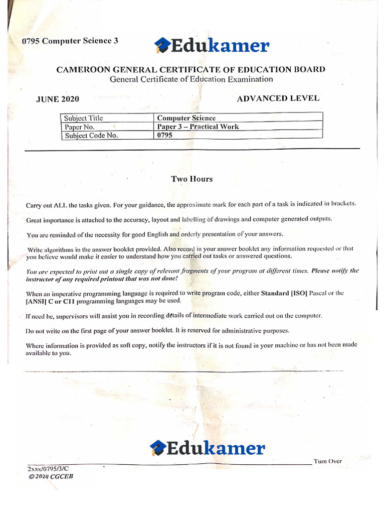 Gce Computer Science 3 Advanced Level June 2020 | PDF