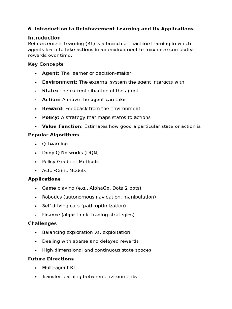Introduction To Reinforcement Learning and Its Applications | PDF