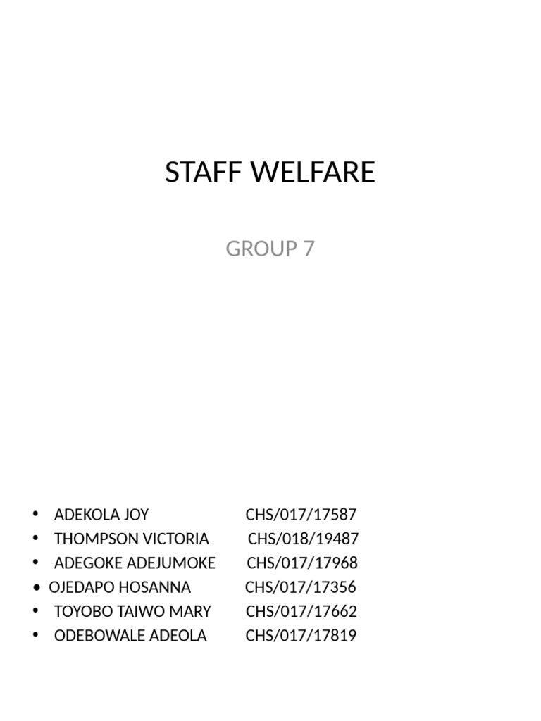 Staff Welfare Power Pointt | PDF | Employment | Child Care