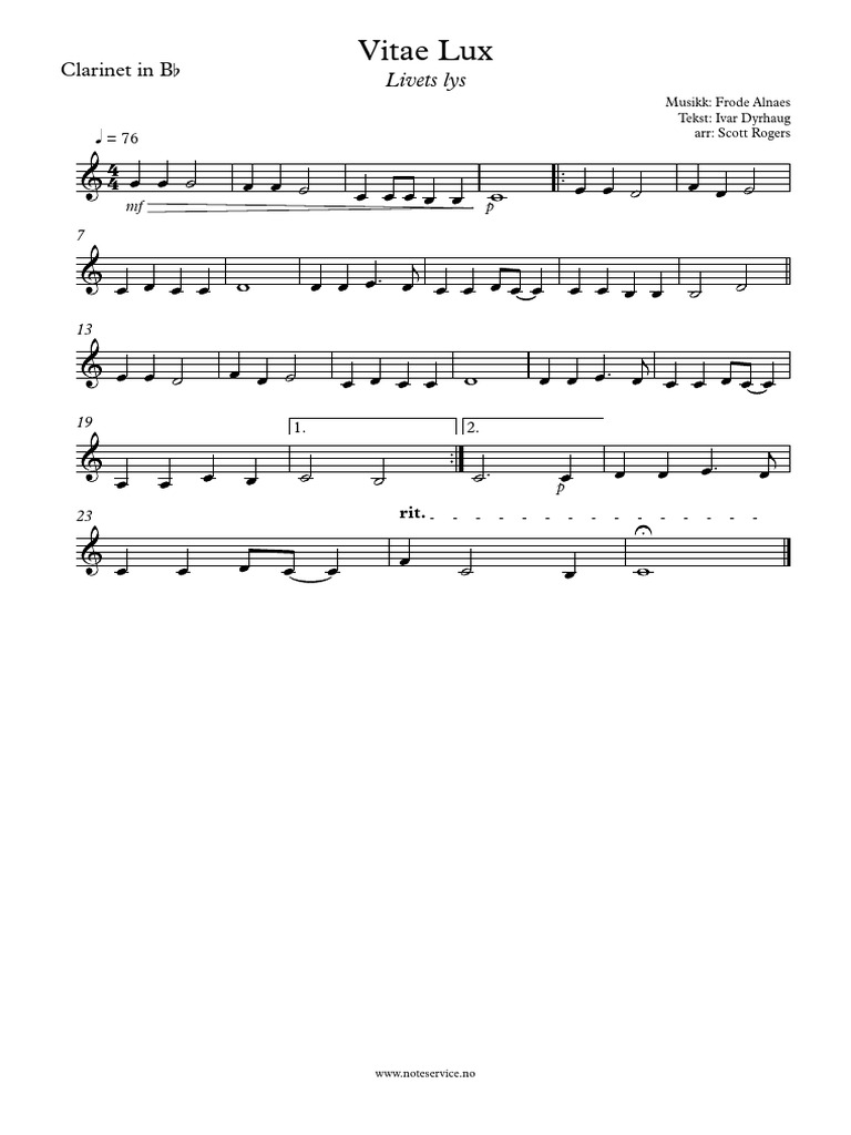 Vitae Lux - Clarinet in B B | PDF