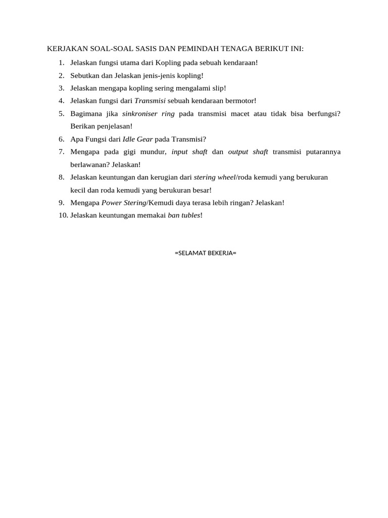 Soal Sasis Dan Spt | PDF