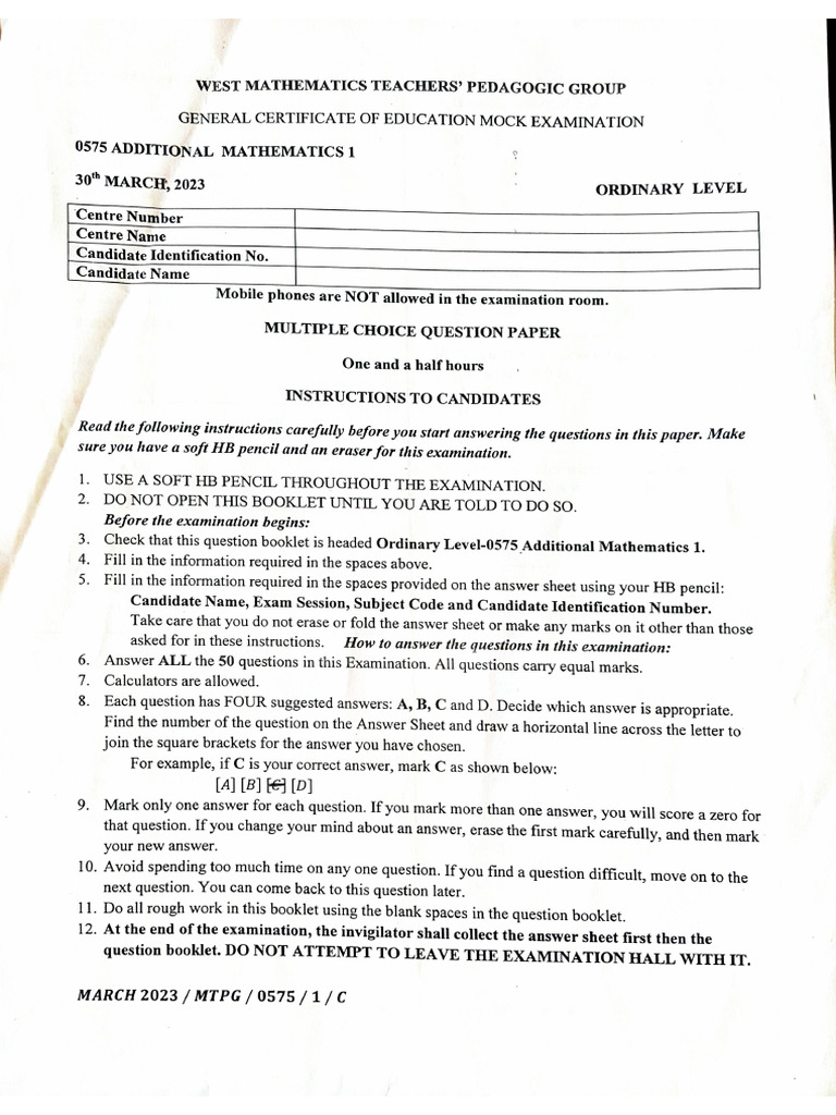 West Mock 2023 Add Maths P1 | PDF