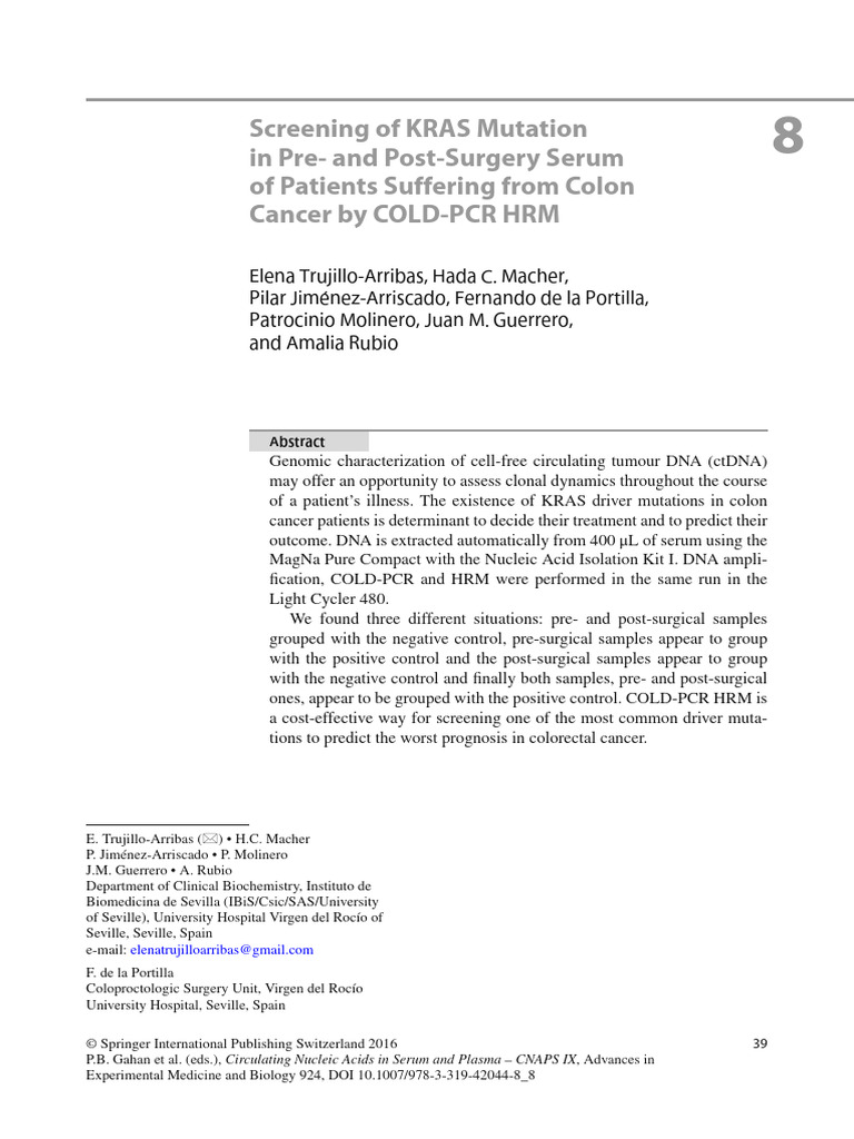 Screening of KRAS Mutation in Pre - and Post-Surgery Serum of Patients ...