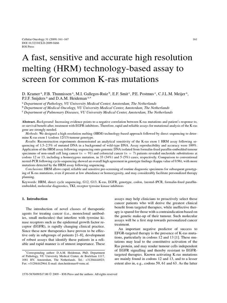 A Fast, Sensitive and Accurate High Resolution Melting (HRM) Technology-Based Assay To Screen ...