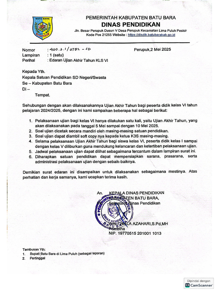 Edaran Ujian Akhir Kls 6 | PDF